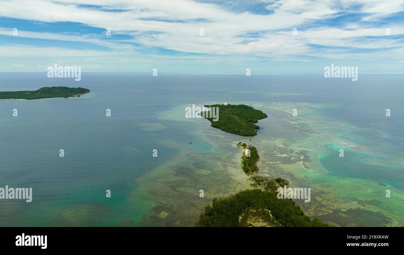 Aerial view of tropical landscape with islands and blue sea. Ocean and ...