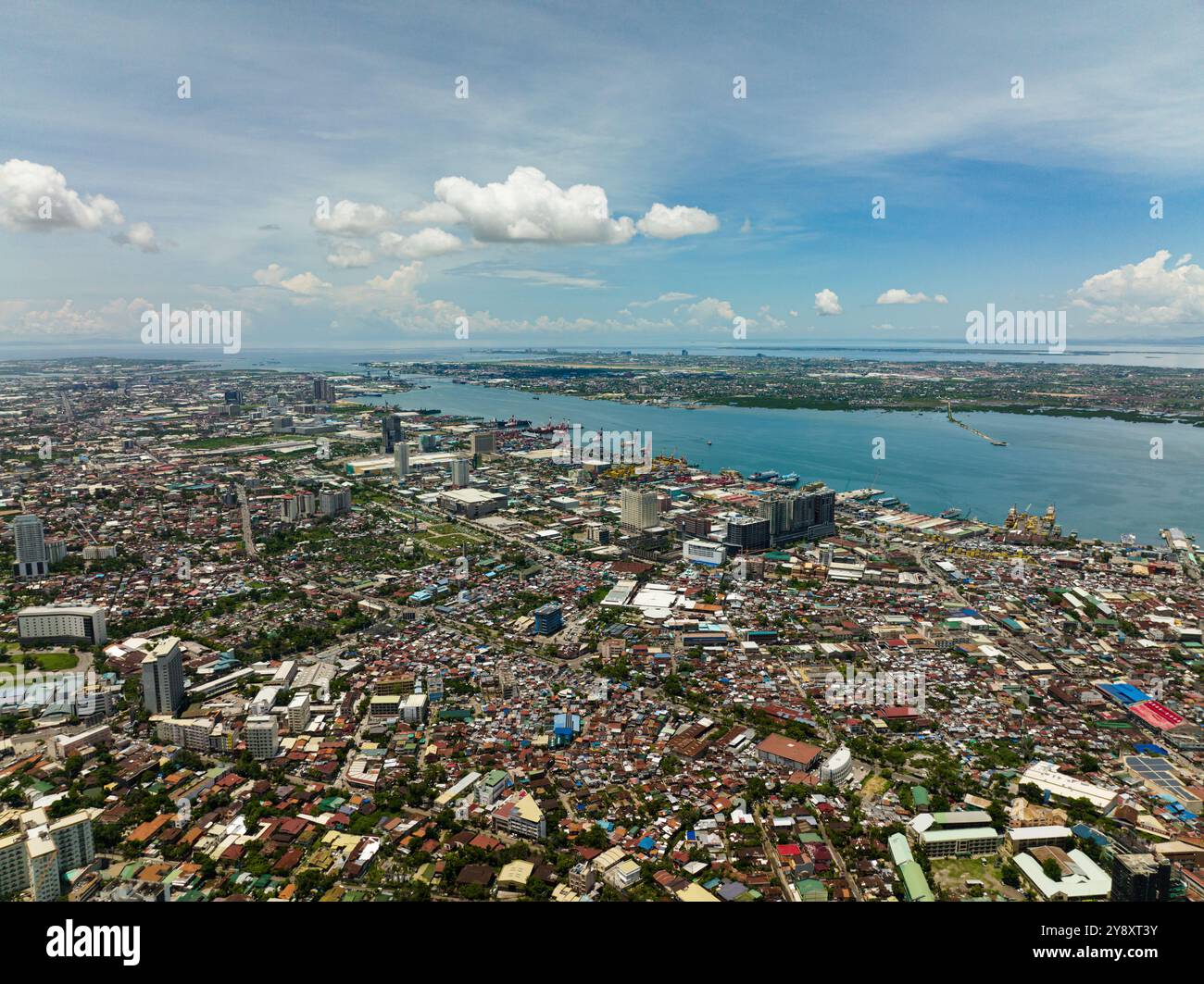 Aerial drone of Cebu city with port, modern buildings and business ...