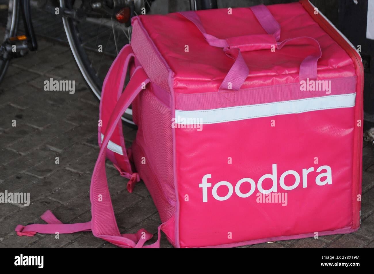 Copenhagen/ Denmark/07 October 2024/ Foodora delivery man in danish ...