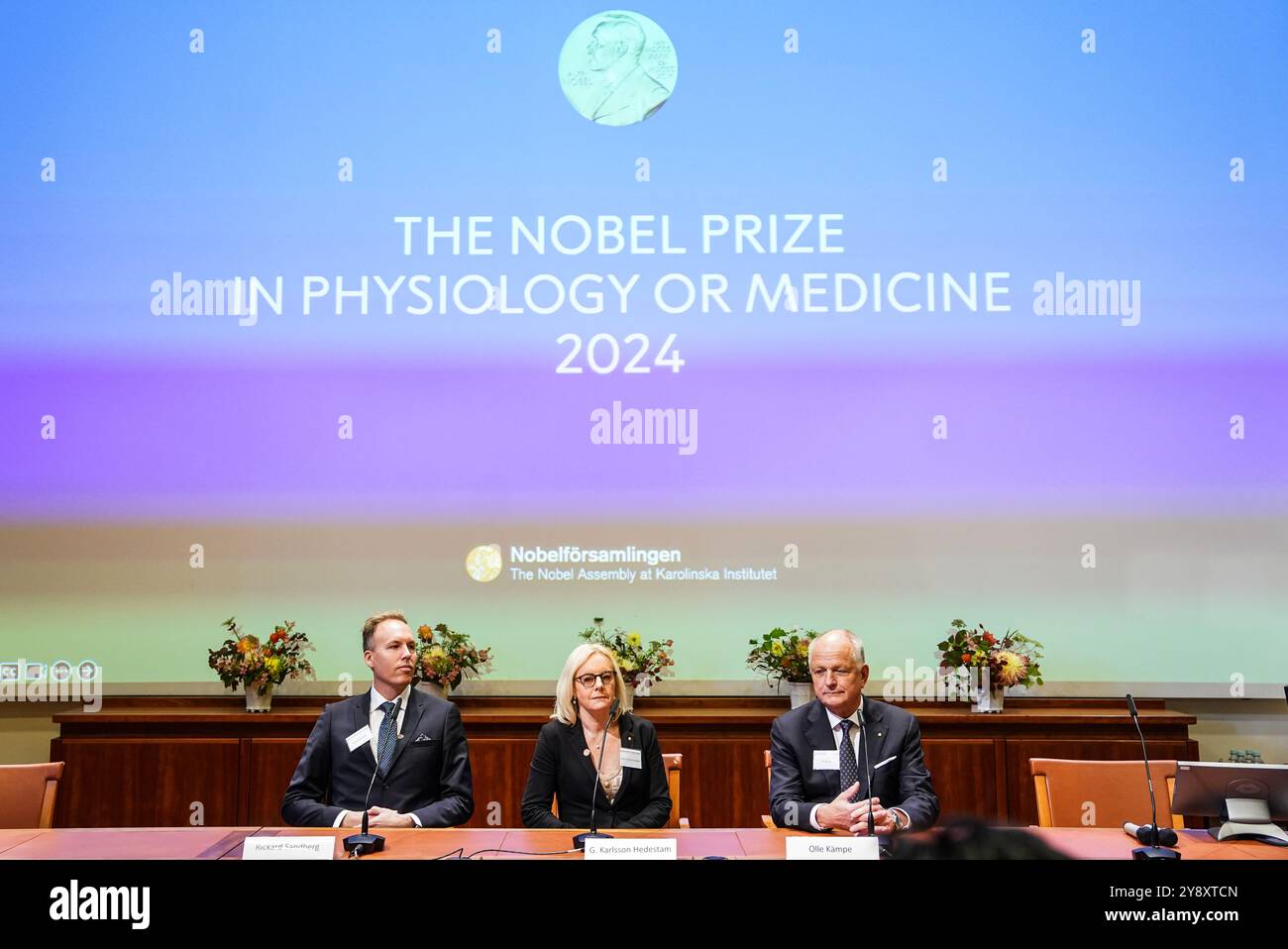 Stockholm, Sweden. 7th Oct, 2024. The 2024 Nobel Prize in Physiology or Medicine is announced at ...