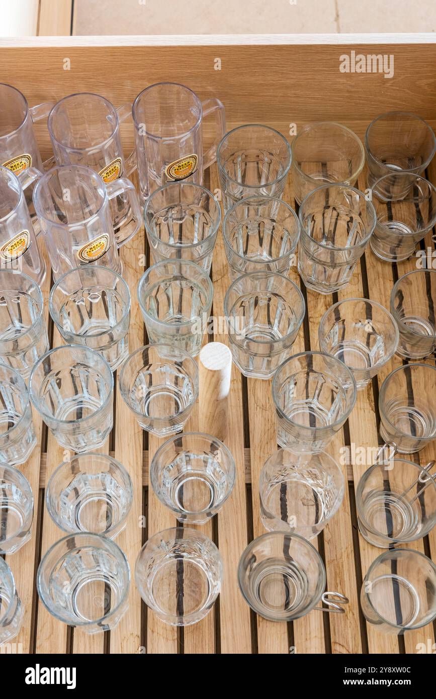 Drawer of glassware, modern storage ideas, Gloucestershire, England, UK ...