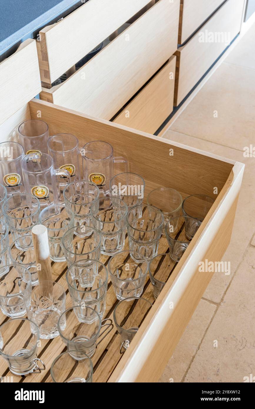 Drawer of glassware, modern storage ideas, Gloucestershire, England, UK ...