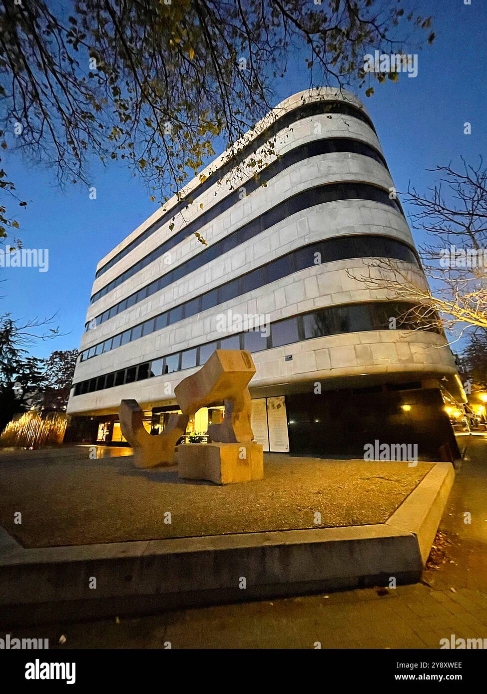 Facade of Juan March Foundation, night view. Madrid, Spain Stock Photo ...