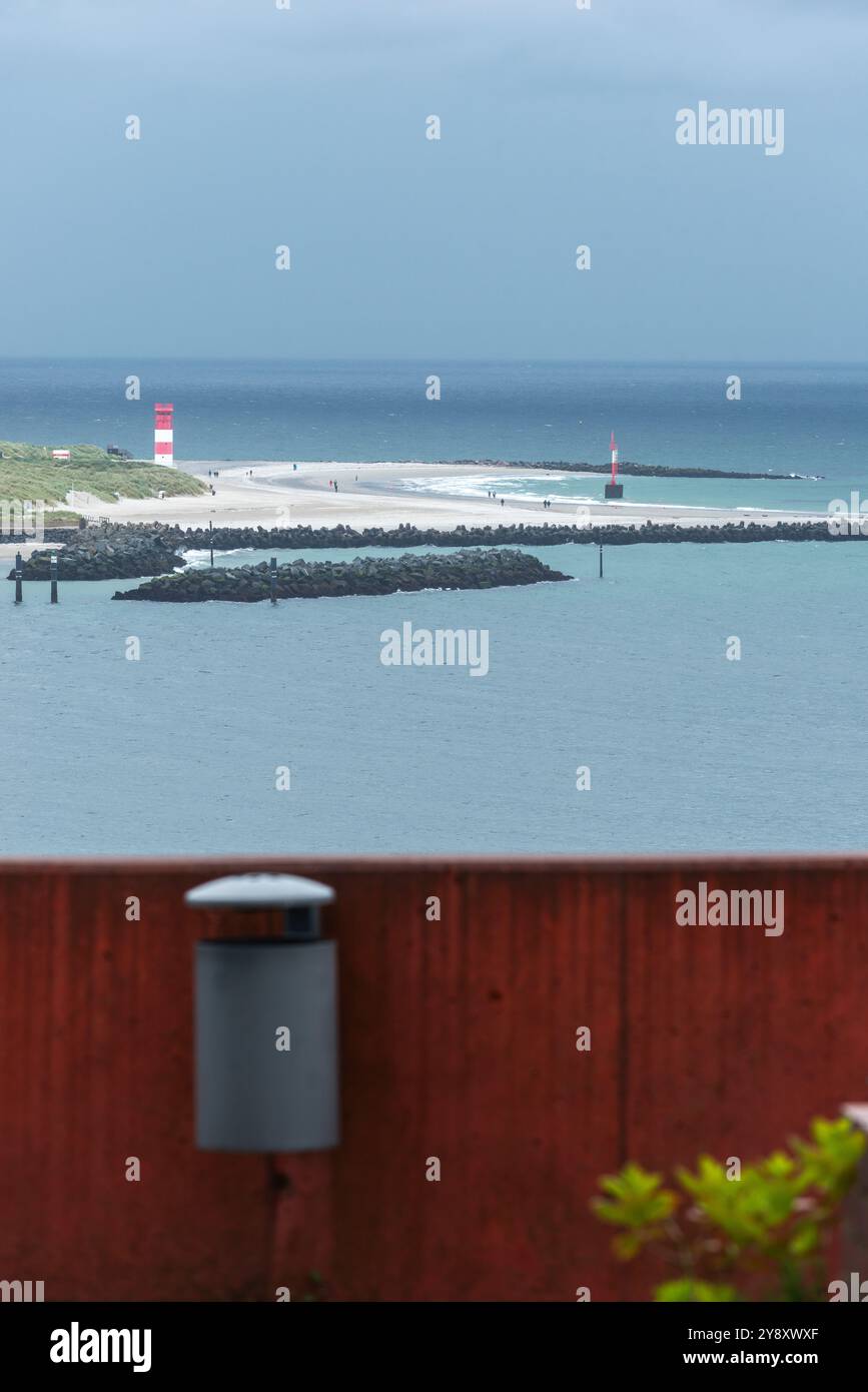 High seas island Heligoland with its dune ans beach, rubbish bin in the ...