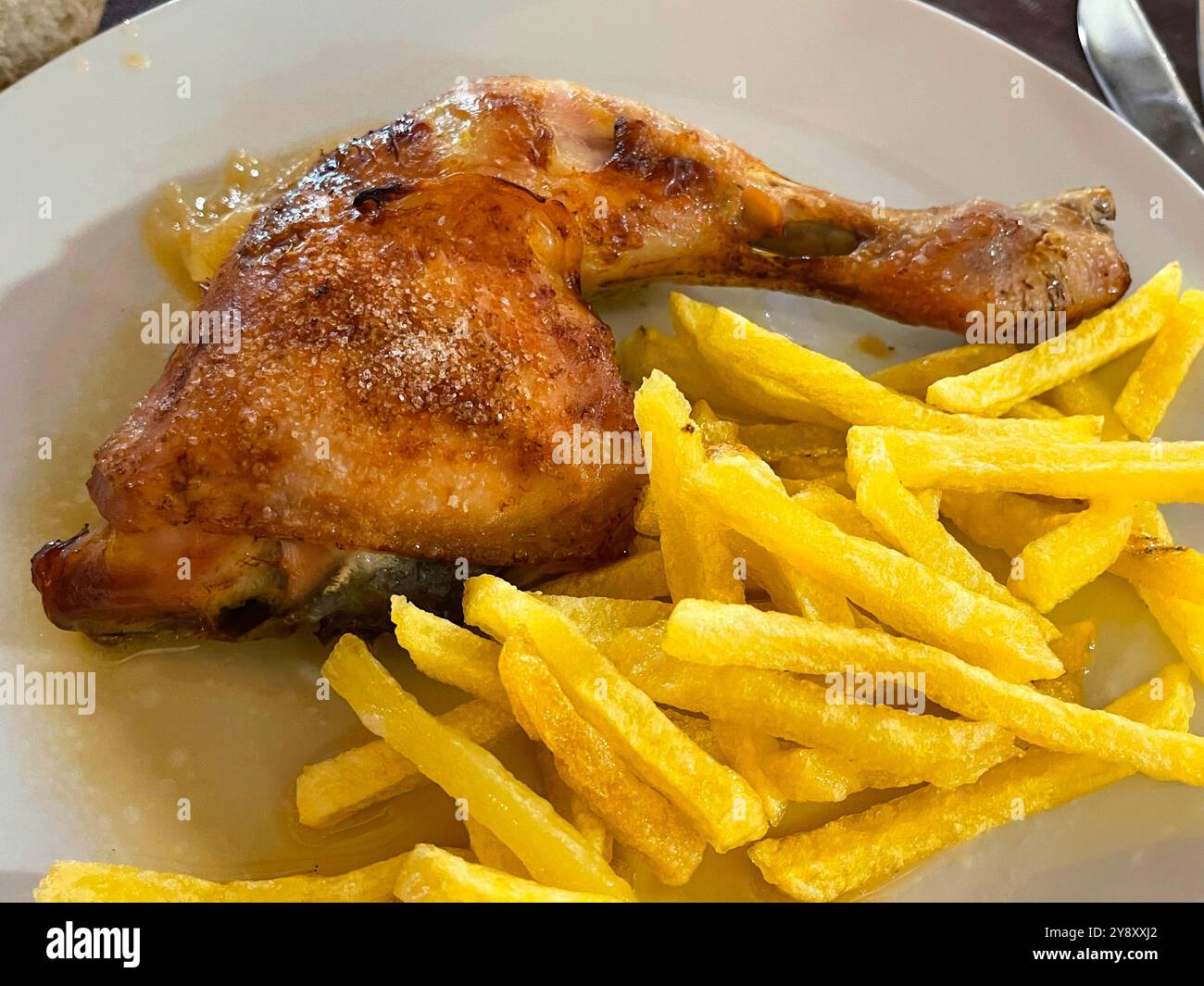 Roast chicken with chips Stock Photo - Alamy