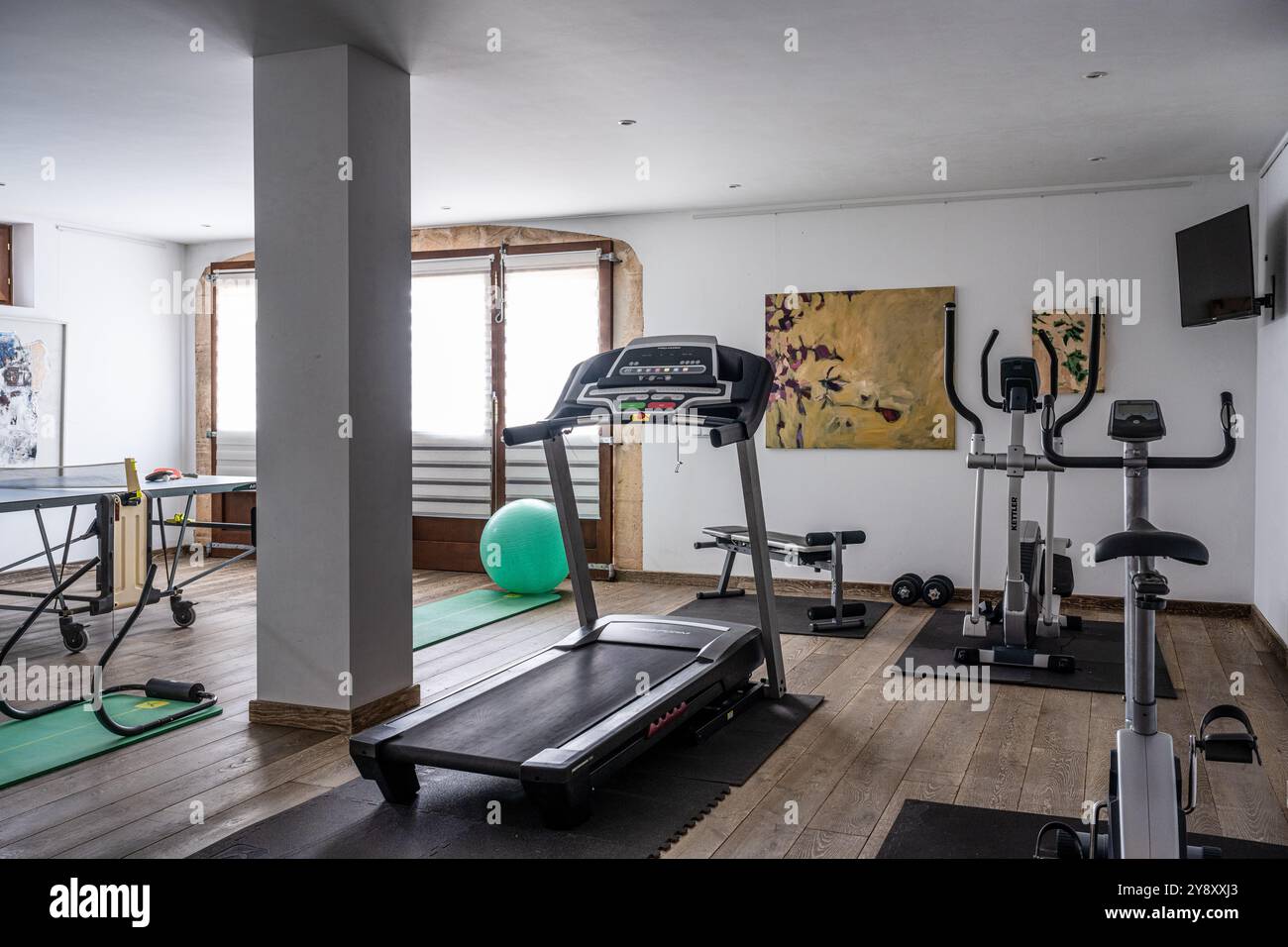 Home gym in Spanish villa, Mallorca Stock Photo - Alamy