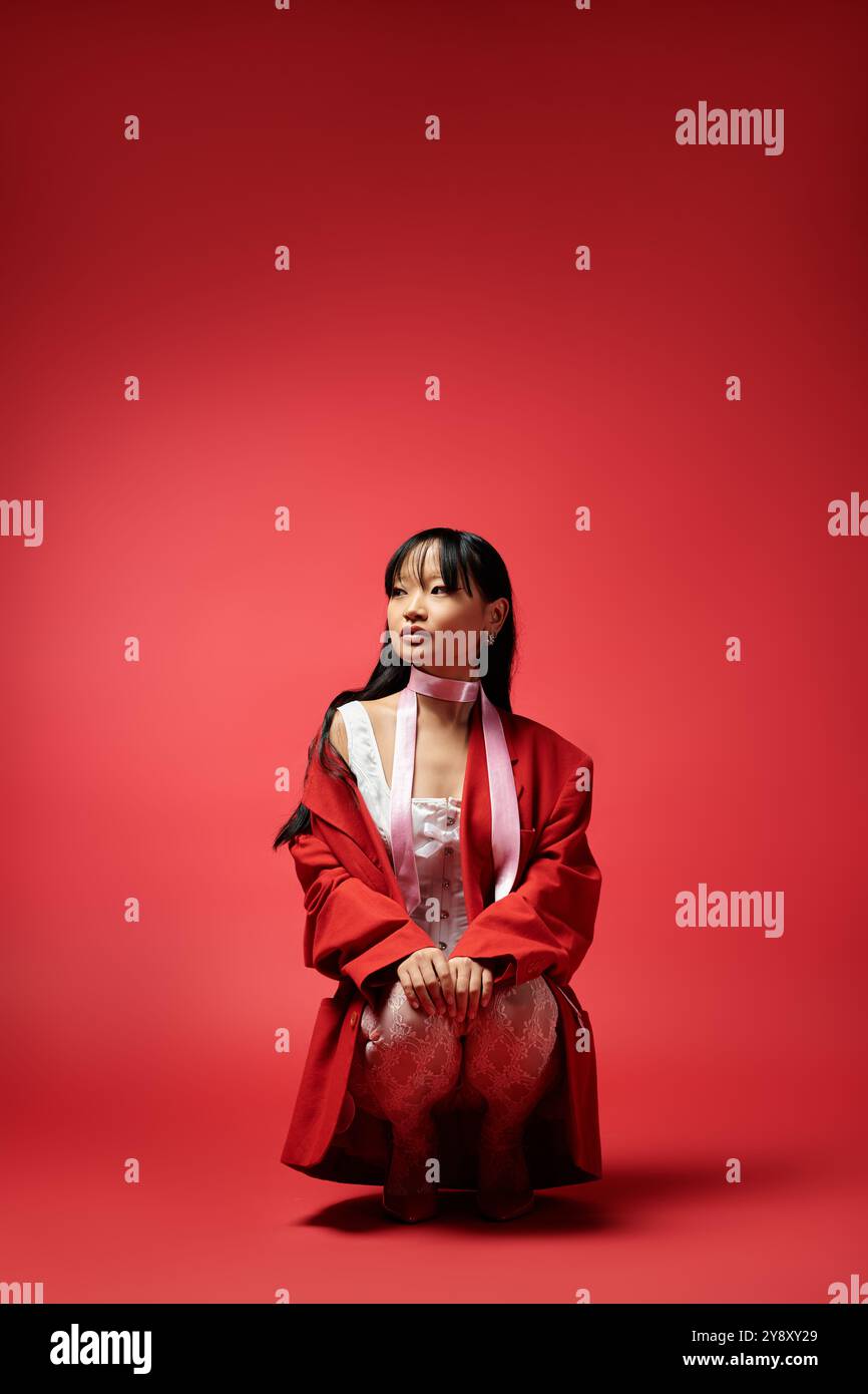 A stunning Asian woman captures attention with her graceful stance and ...