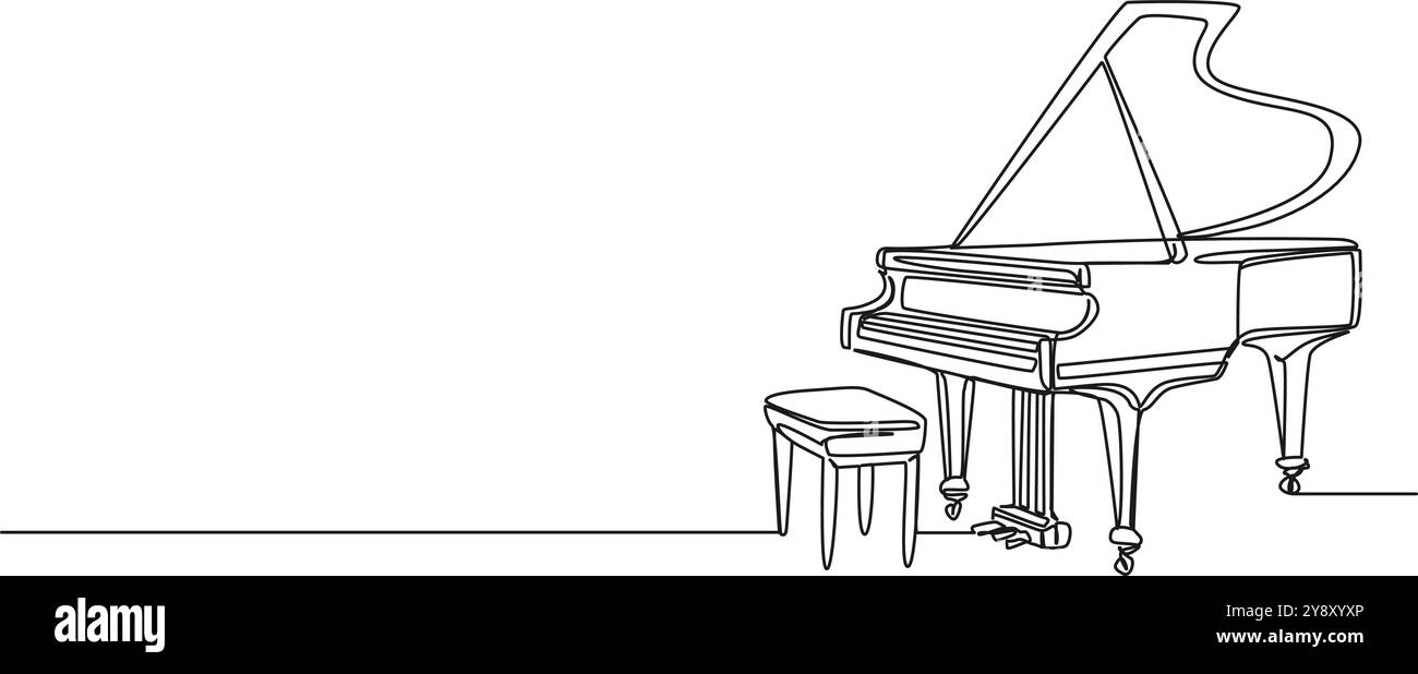 continuous single line drawing of grand piano, line art vector ...