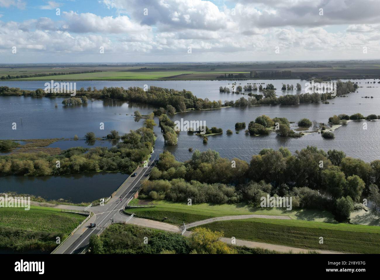 The A1101 at Welney in Norfolk is submerged by flooding from the Old ...