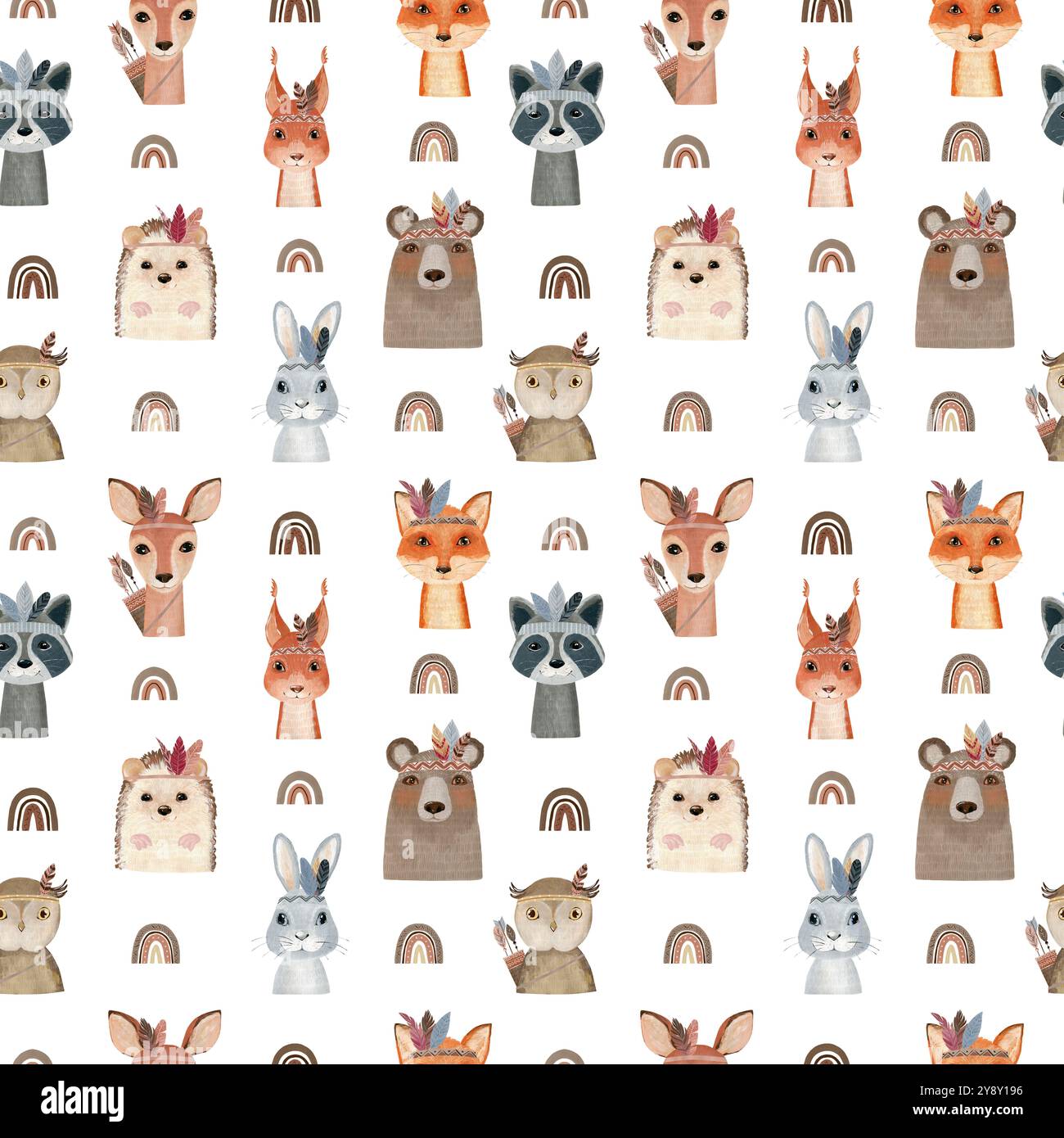 Watercolor seamless pattern with boho animals. Hand drawn illustration ...