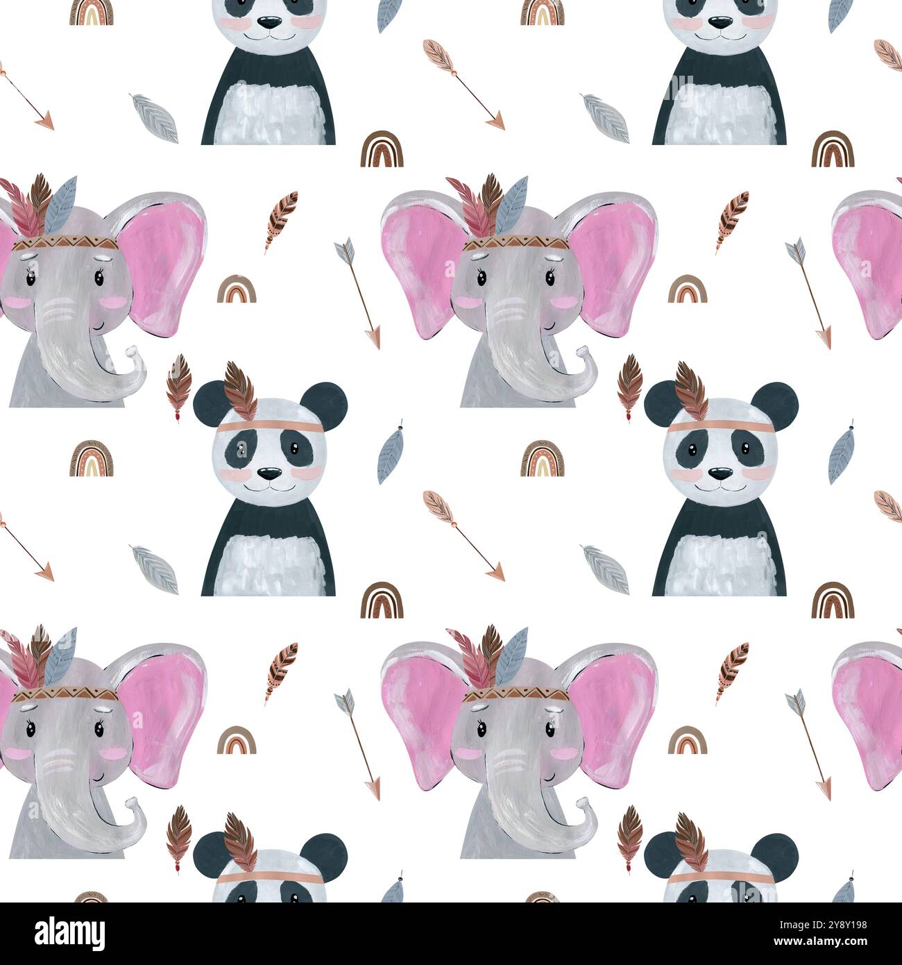 Watercolor seamless pattern with boho animals. Hand drawn illustration ...