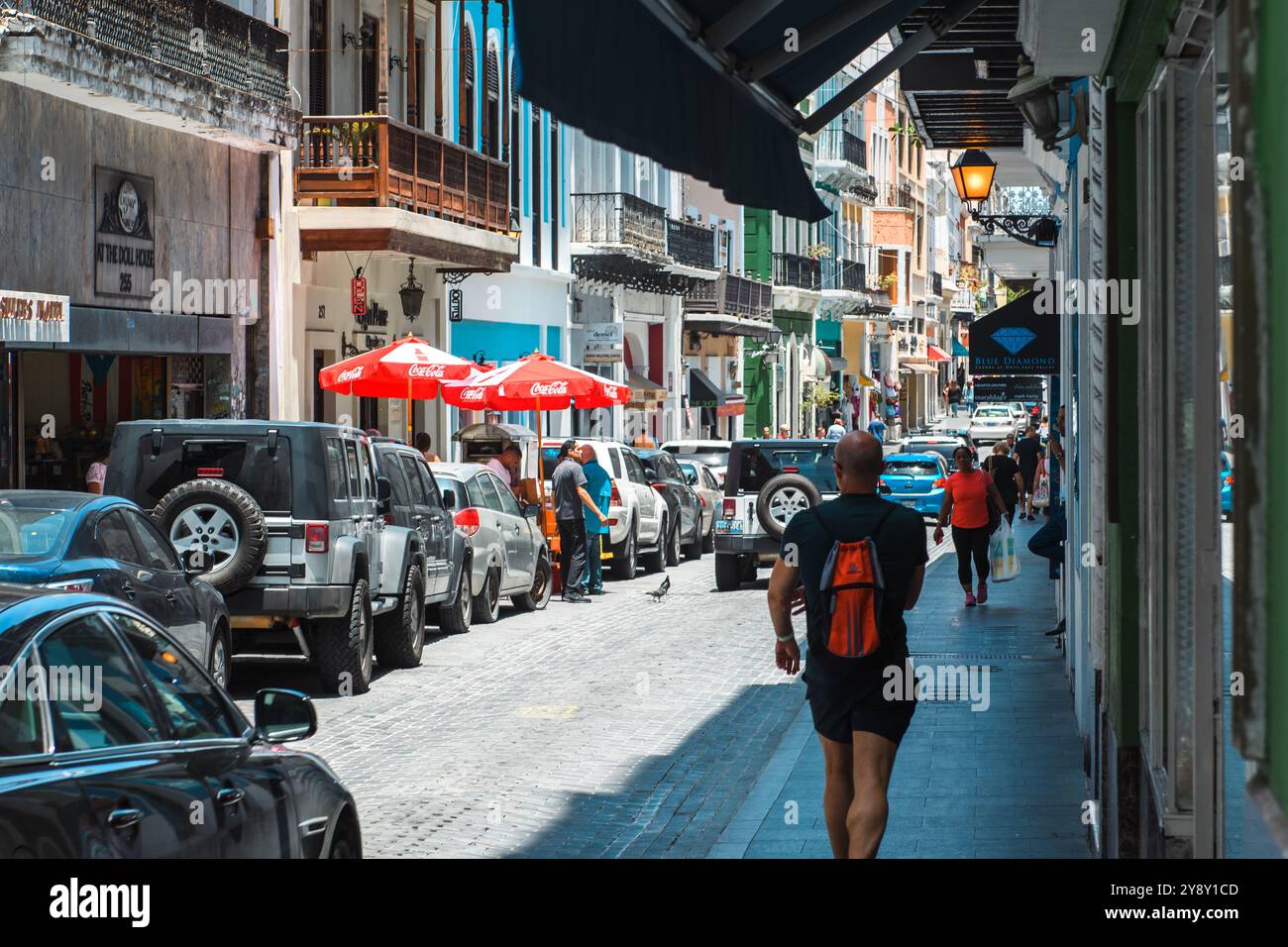 San Juan, Puerto Rico - April 20, 2017: A lively street scene unfolds ...