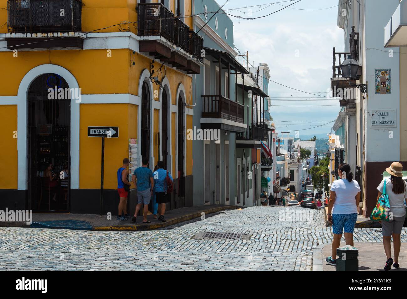San Juan, Puerto Rico - April 20, 2017: A bustling street corner with ...