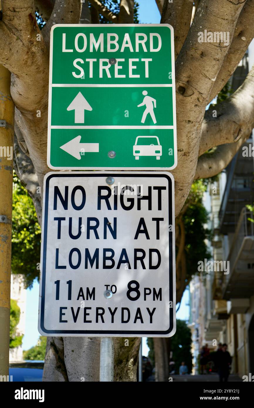 Traffic sign at the top of Lombard St, "the crookedest street in the ...