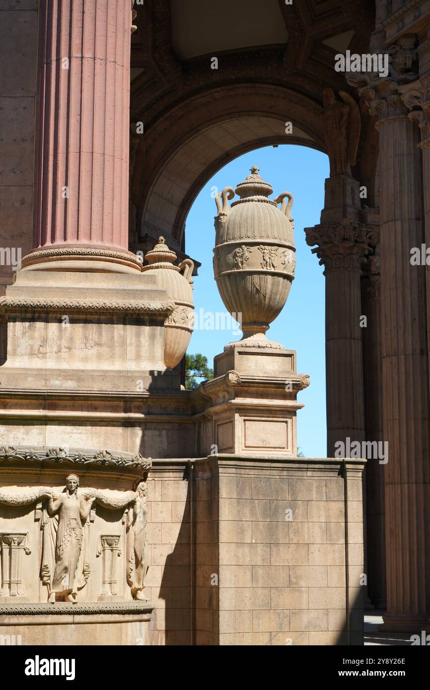 Columns and Greek Urn at The Palace of Fine Arts built originally in ...
