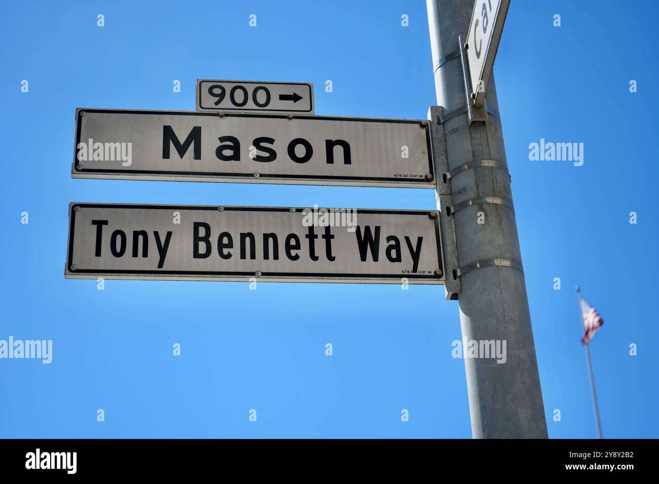 Street sign at the corner of Mason St and Tony Bennett Way Stock Photo ...