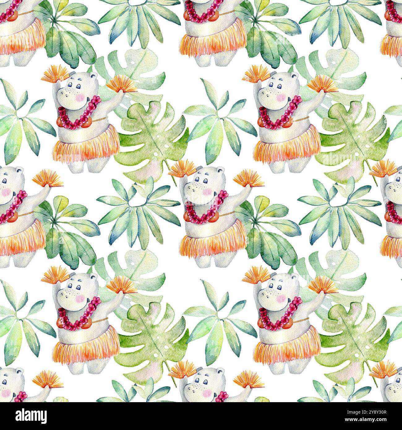 Hawaii dance, watercolor seamless pattern on white background Stock ...