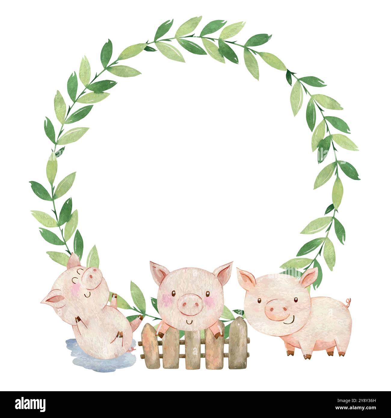 Baby shower card. Watercolor vector frame with pigs Stock Vector Image ...