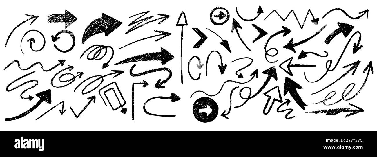 Vector set of hand drawn arrows. Black arrows artistic design elements ...