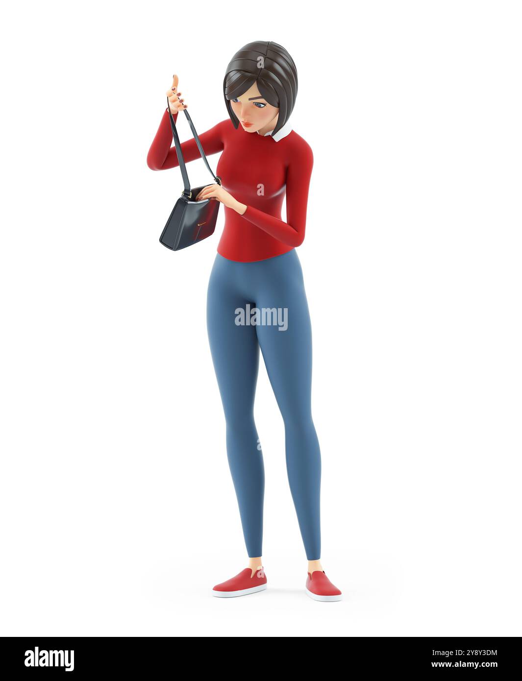 3d casual girl searching for something in her handbag, illustration ...