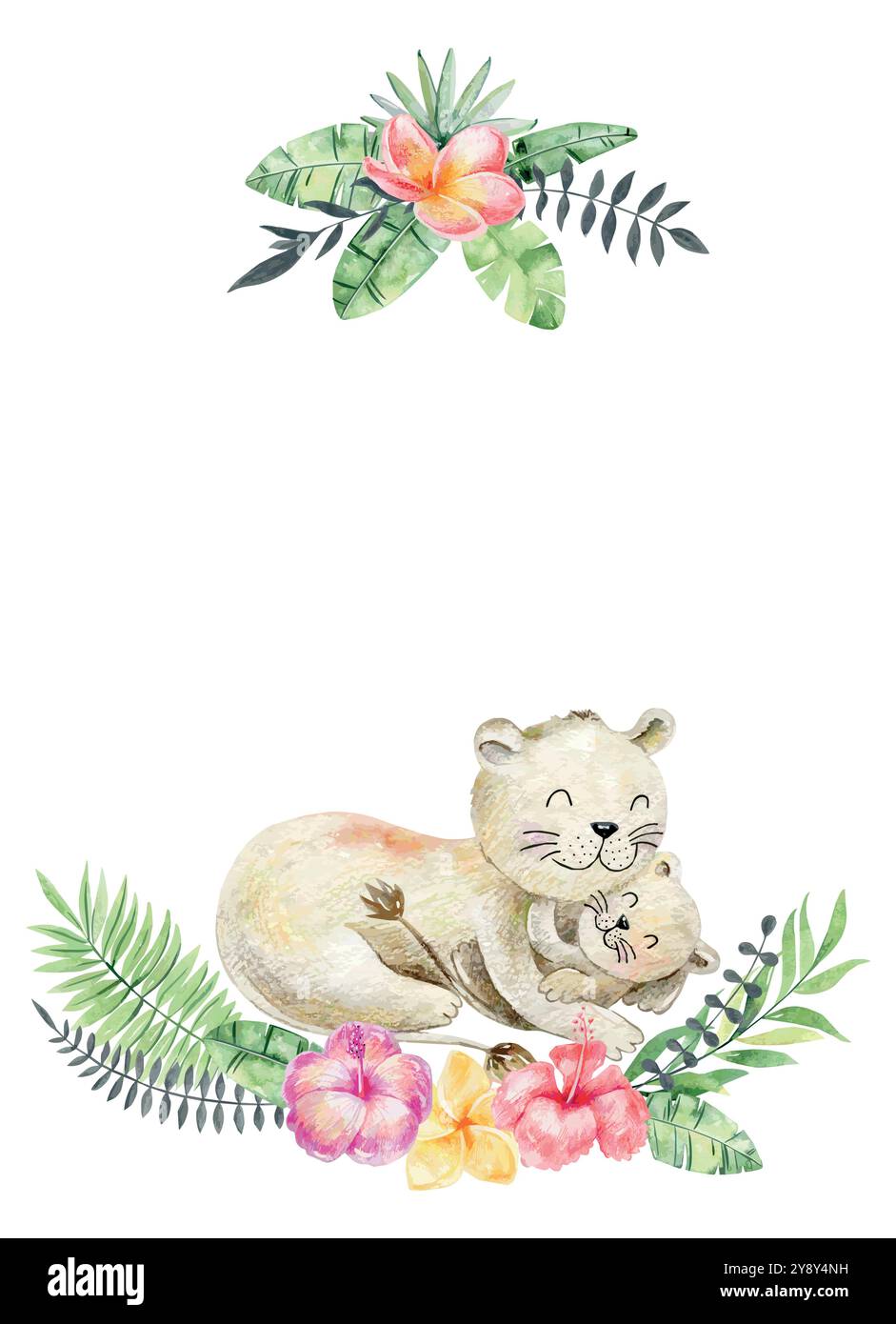 Vector Baby shower cards. Watercolor lion mom and baby Stock Vector ...