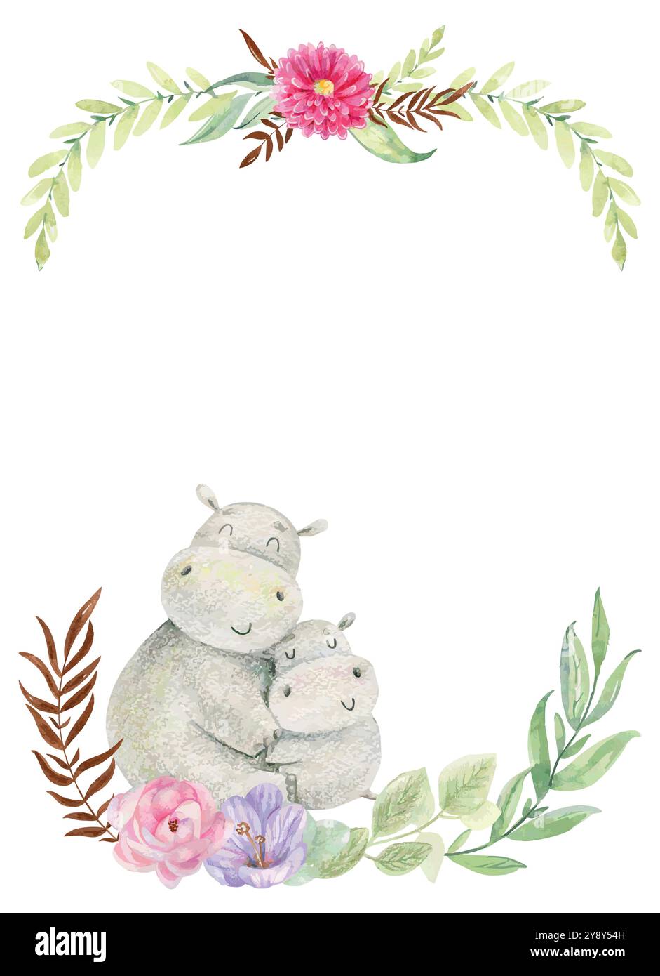 Vector Baby shower cards. Watercolor hippo mom and baby Stock Vector ...