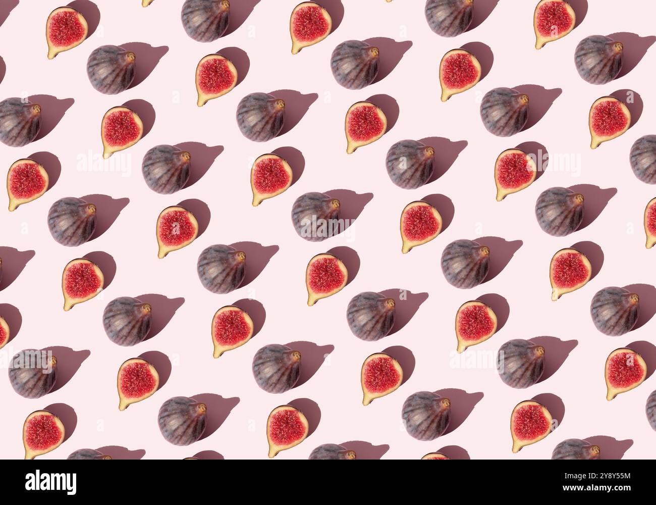 A vibrant pattern featuring fresh figs, with a mix of whole and sliced ...