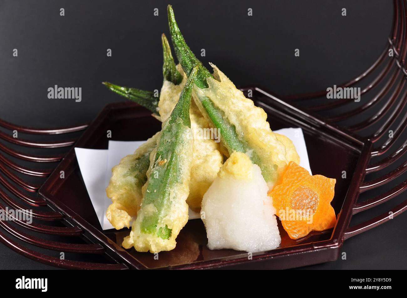 Assorted Vegetable okra Tempura platter, Japanese food Stock Photo - Alamy
