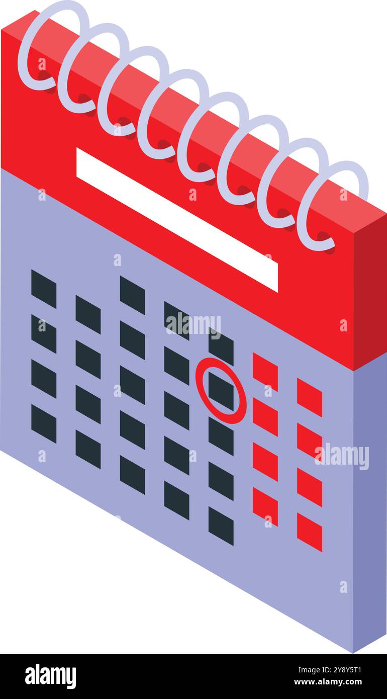 Isometric calendar showing important date marked with red circle ...