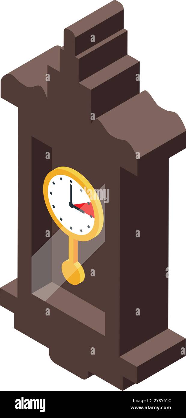 This isometric icon features an antique wall clock, with its pendulum ...