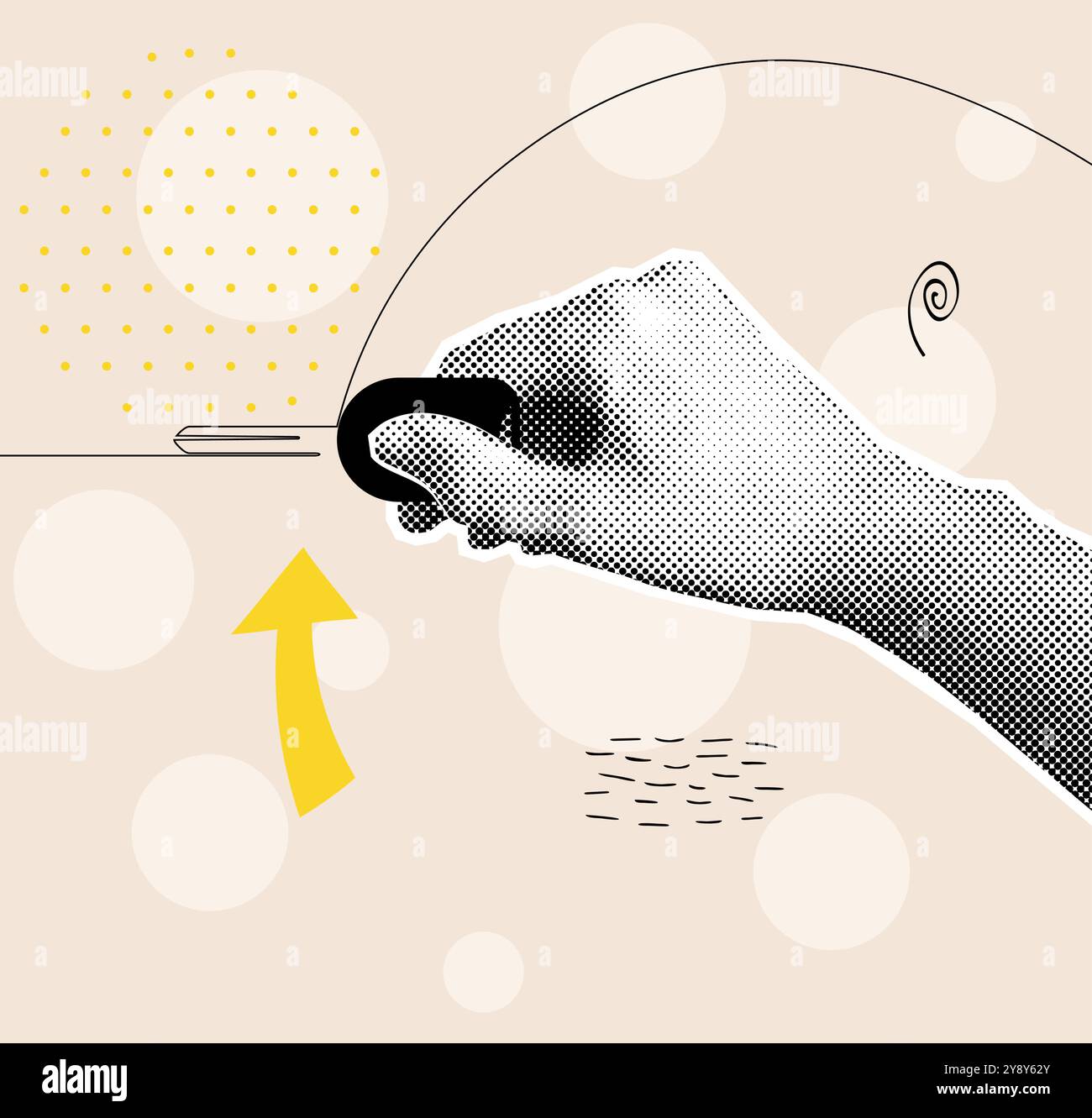 Halftone hand holding car key. Single line draw graphic illustration ...