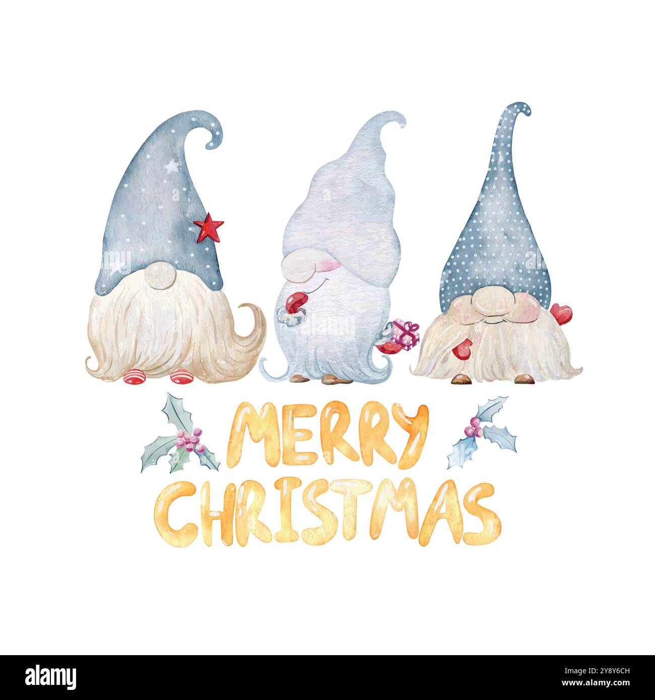 Watercolor vector christmas gnomes for invitation card, nursery poster ...
