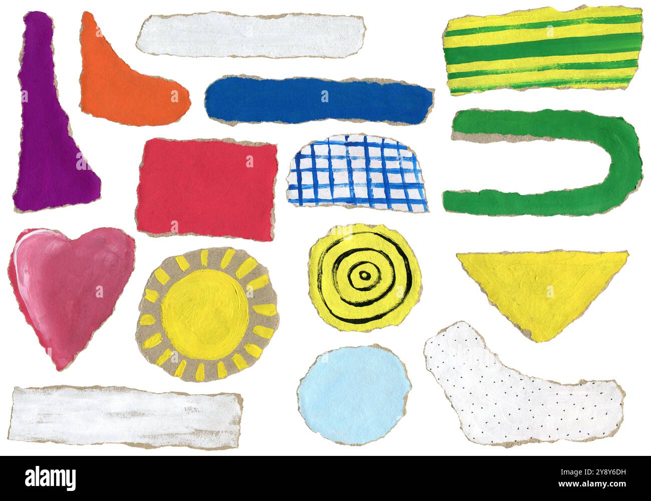 Gouache colored torn geometric shapes. Set of different geometric ...