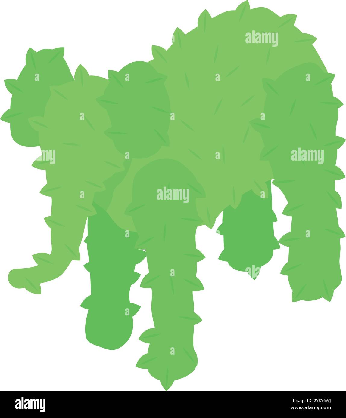 Green elephant walking with trunk raised in the air representing eco friendly initiatives and ...