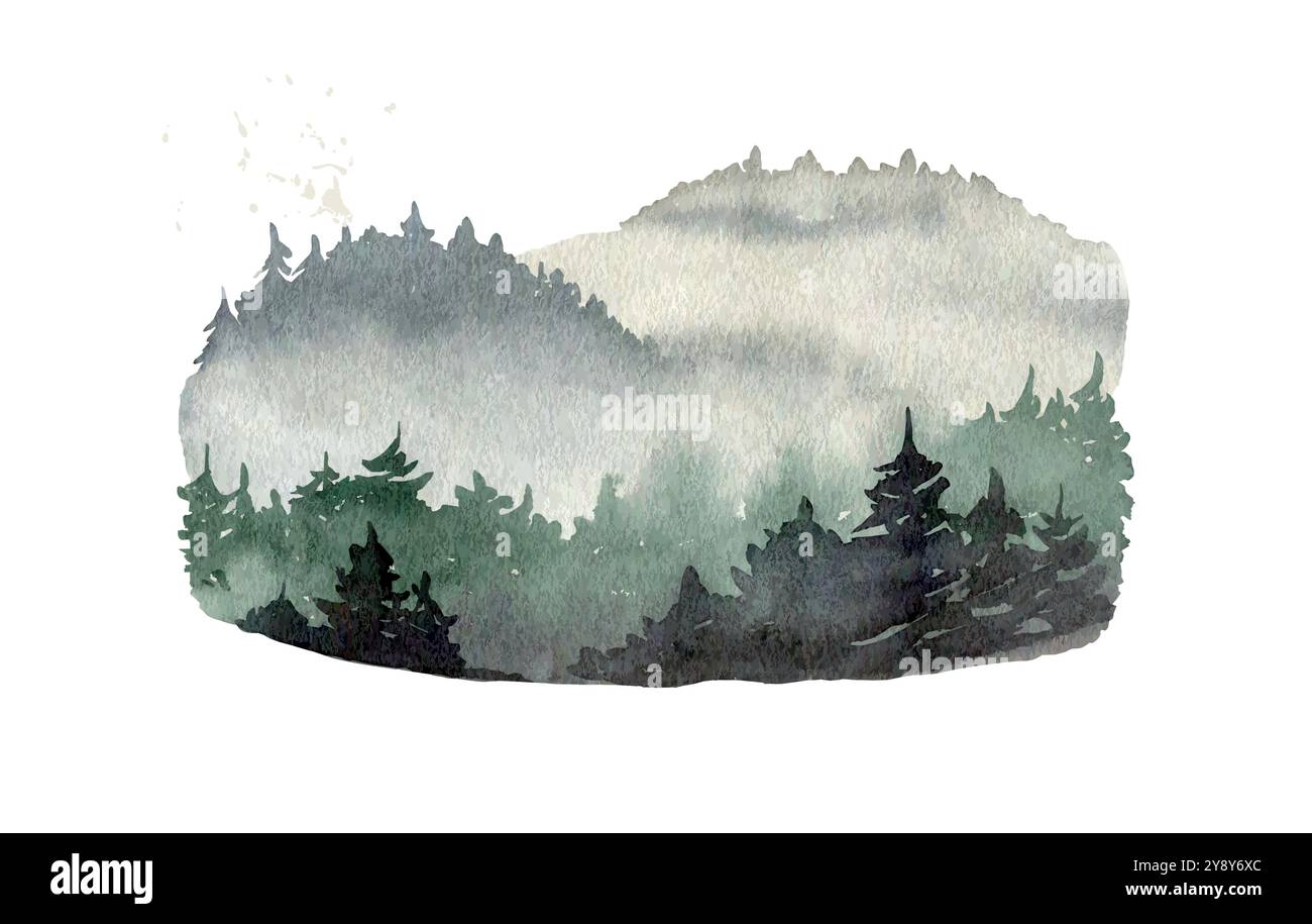 Watercolor foggy landscape. Wildlife vector illustration Stock Vector ...