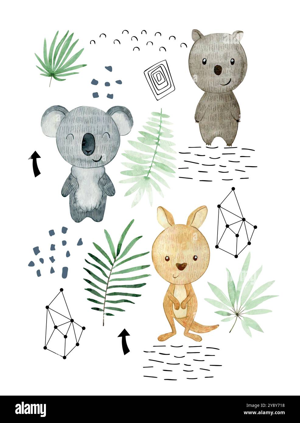 Watercolor vector poster with australian animals. Composition for ...