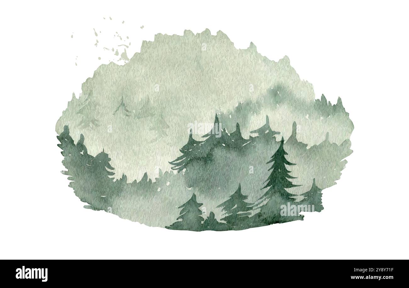 Watercolor foggy landscape. Wildlife vector illustration Stock Vector ...