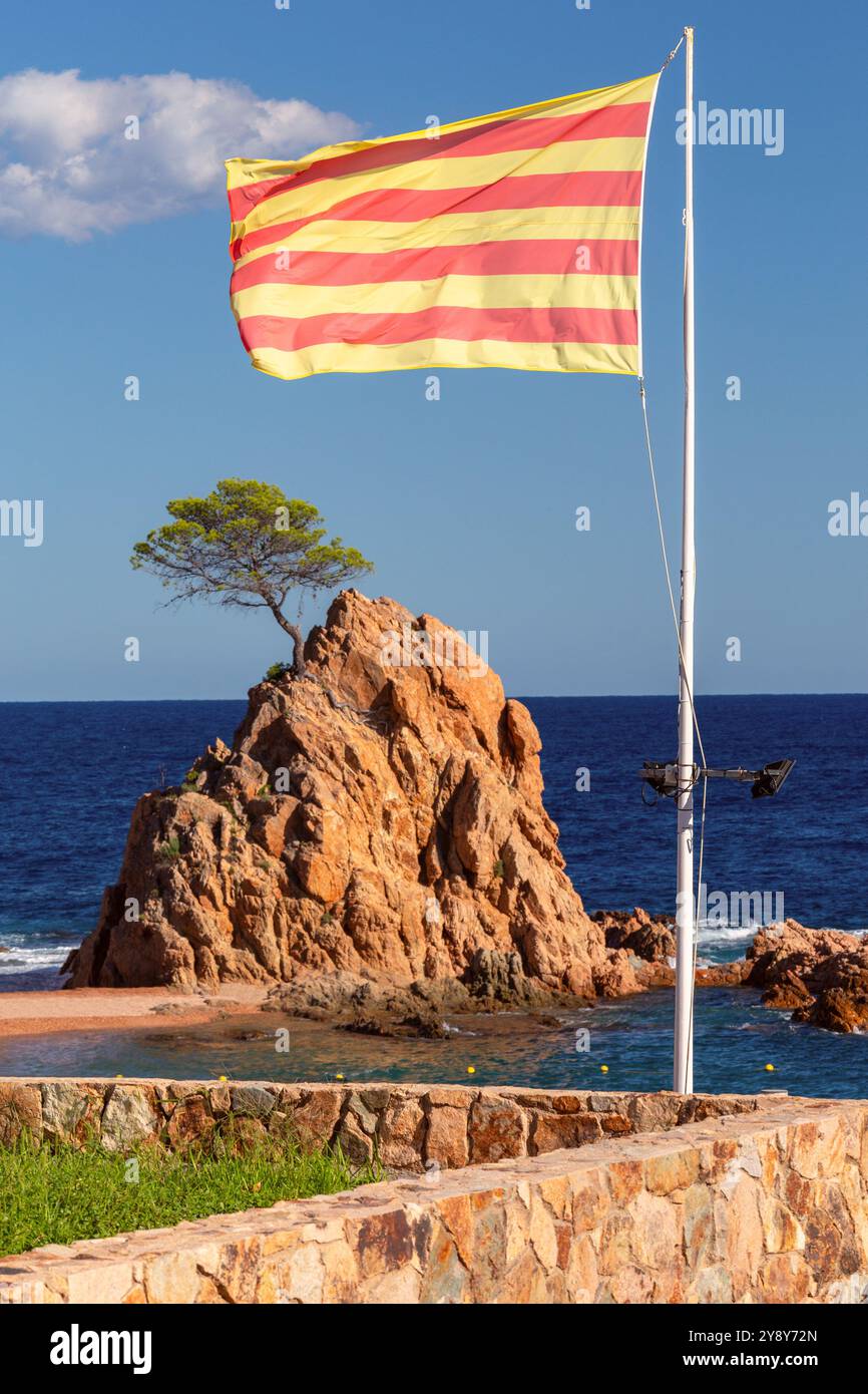 Catalan flag of Senyera fluttering in the wind against the backdrop of ...