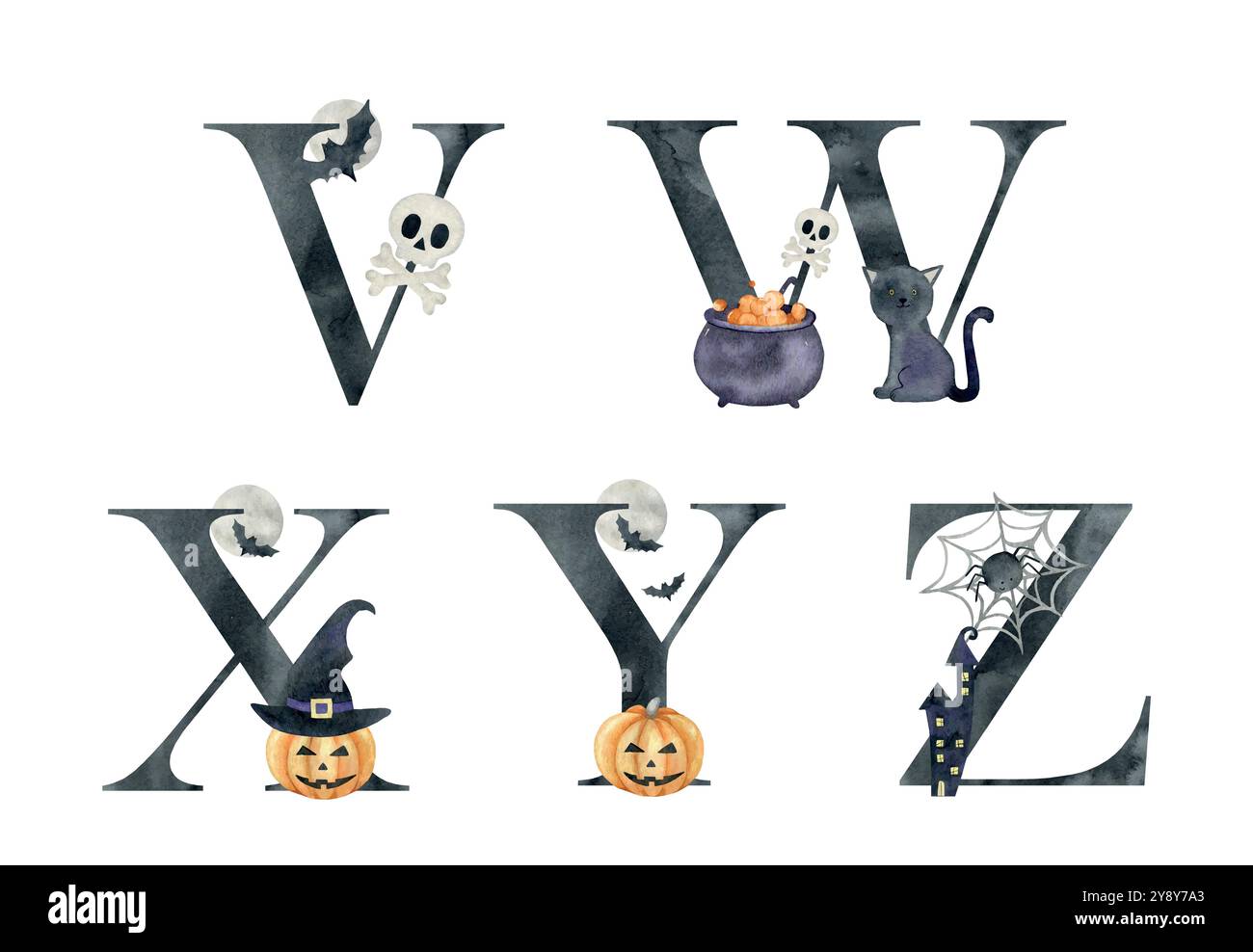 Vector watercolor halloween letters for invitations, greeting card ...