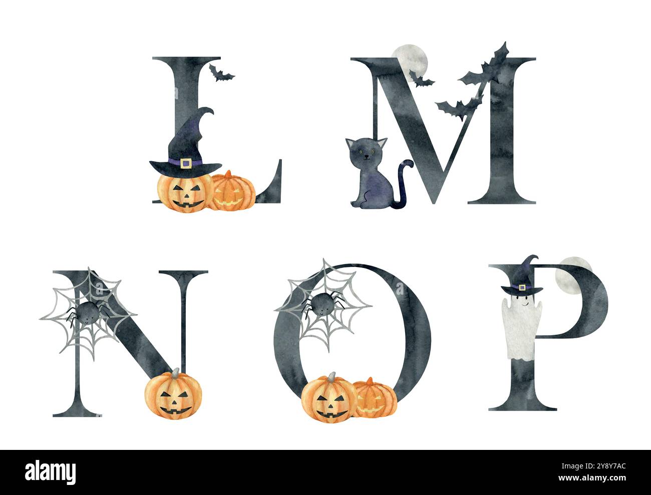 Vector watercolor halloween letters for invitations, greeting card ...