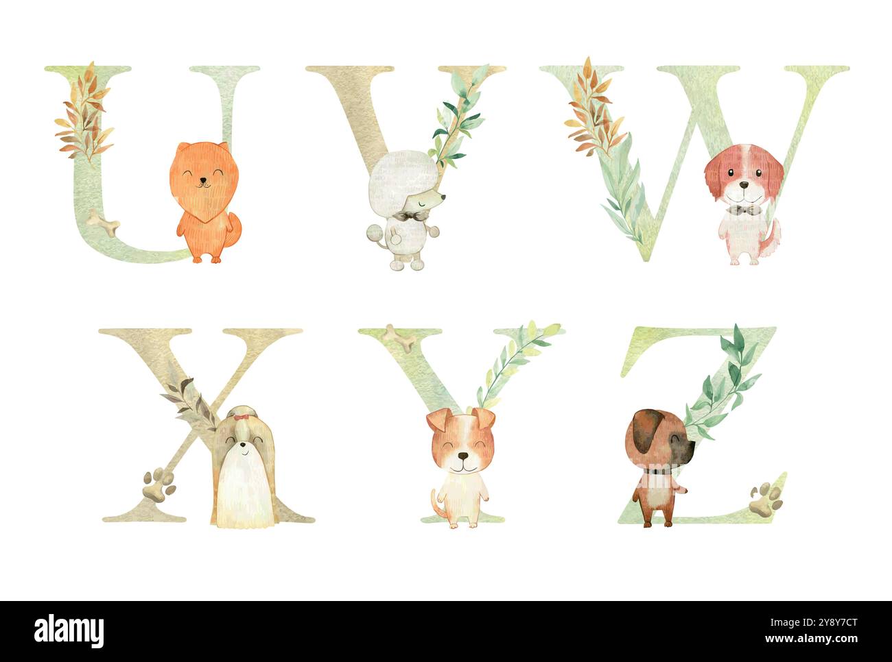 Vector watercolor dogs letters for invitation card, nursery poster and ...