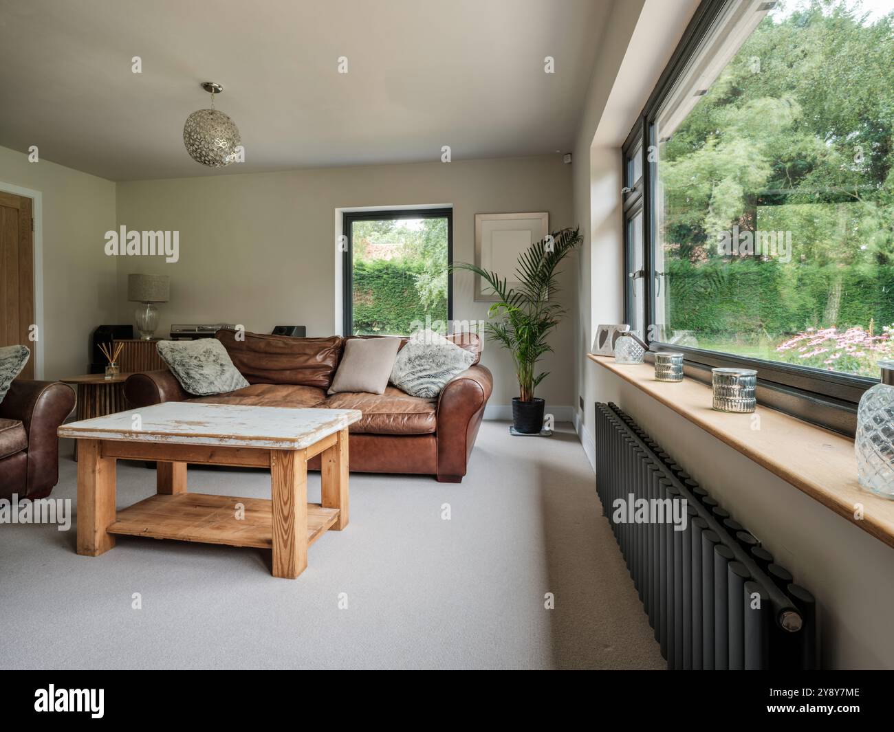 Furnished living room with contemorary radiator and large picture ...