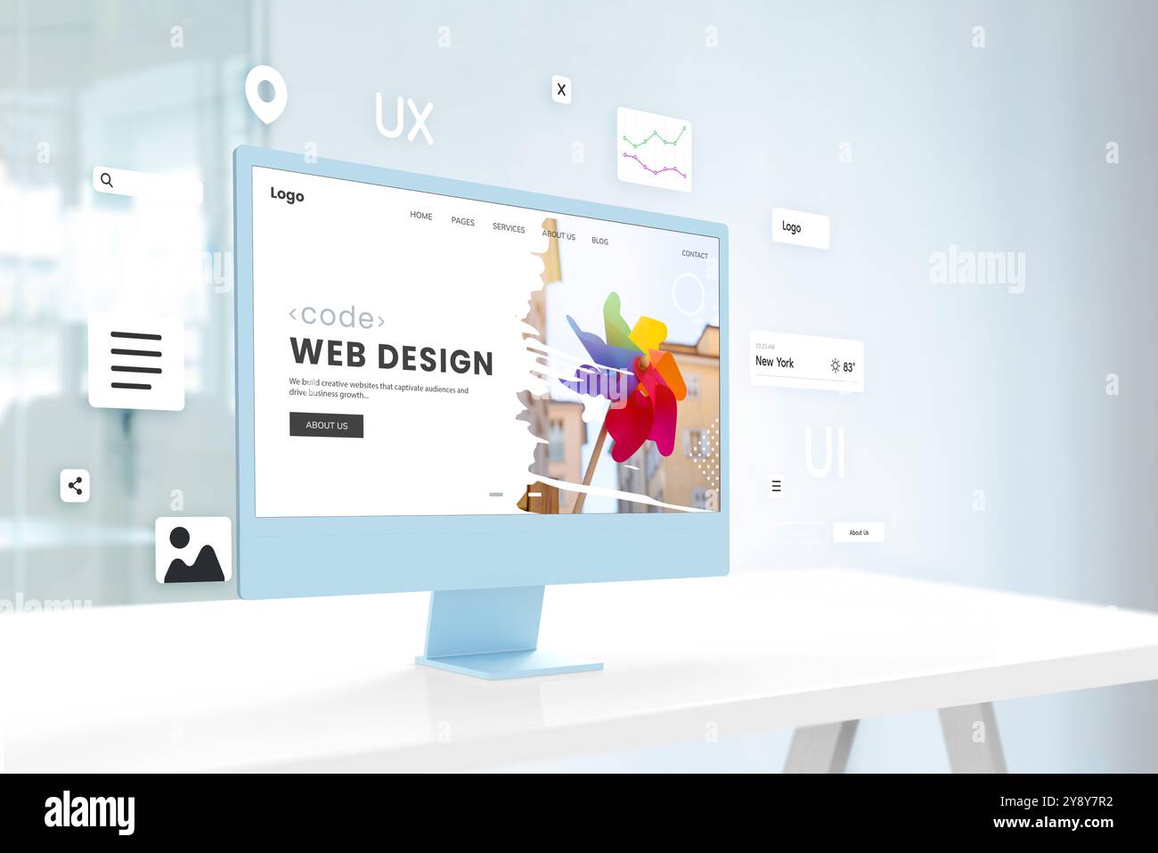 Displaying blue interface on hi-res stock photography and images - Alamy