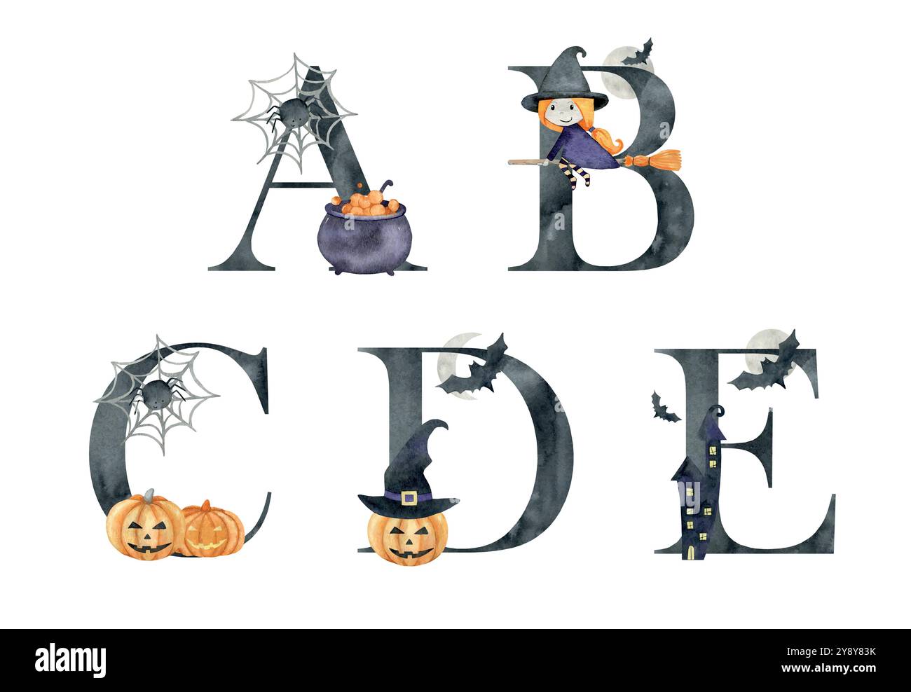 Vector watercolor halloween letters for invitations, greeting card ...