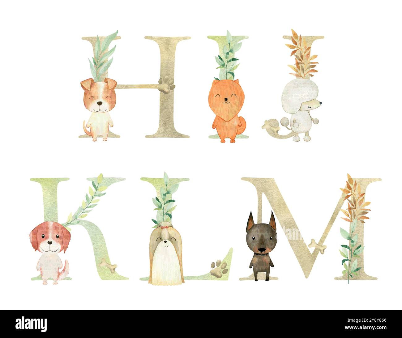Vector watercolor dogs letters for invitation card, nursery poster and ...