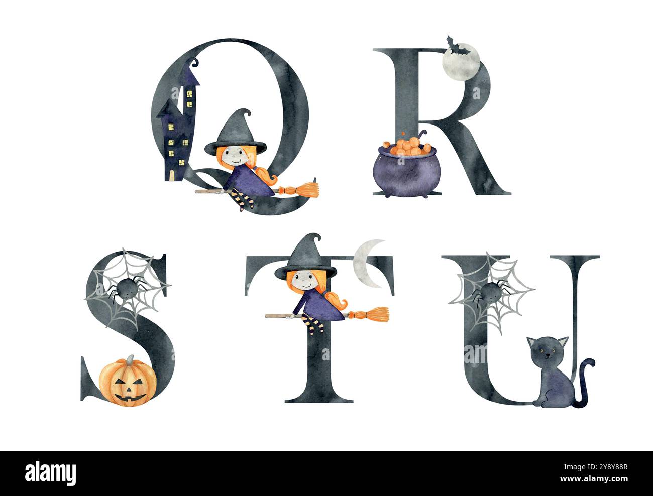 Vector watercolor halloween letters for invitations, greeting card ...