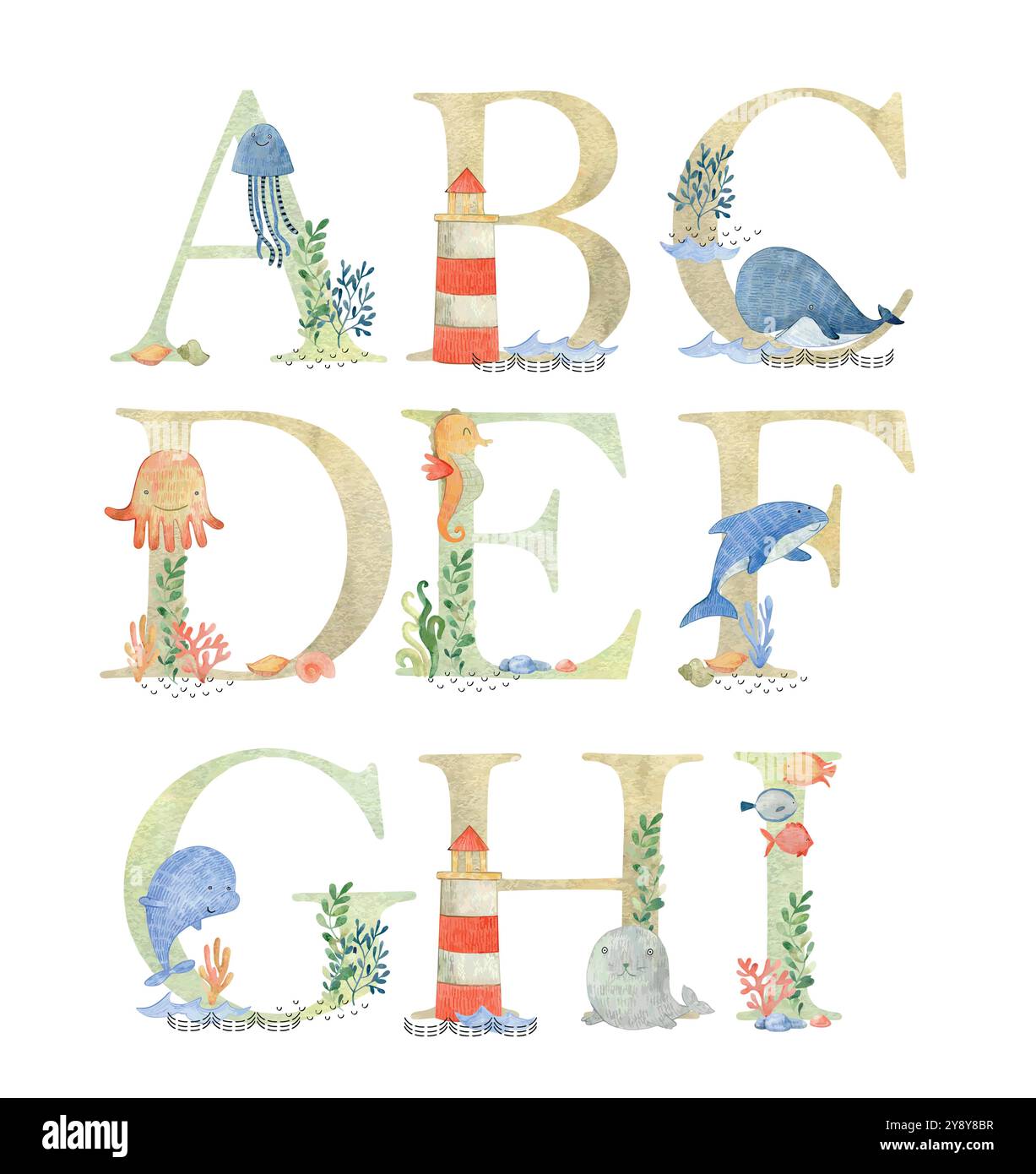 Watercolor sea animals Stock Vector Images - Alamy