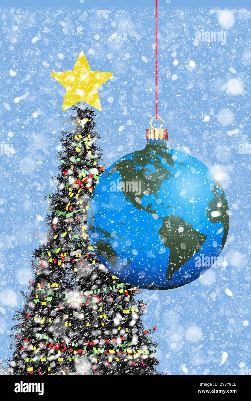 Peace on earth. A planet earth ornament is seen in front of a Christmas ...