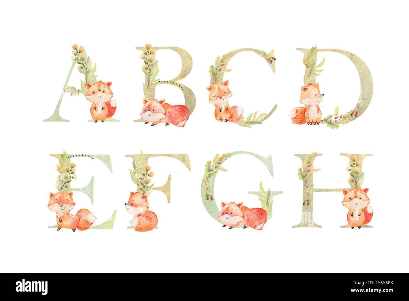 Watercolor animals vector letters for invitation card, nursery poster ...