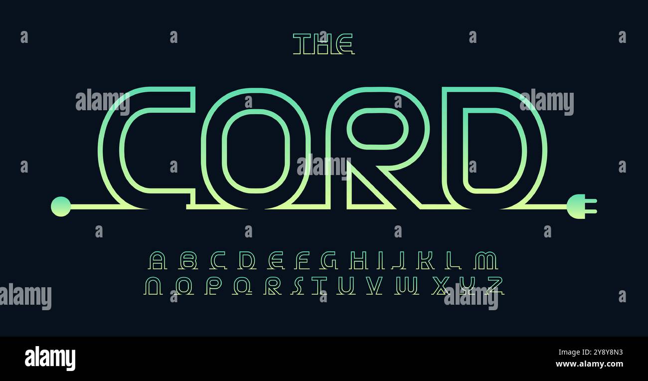 Linear cord font, simple outliner letters, rounded contour alphabet for ...